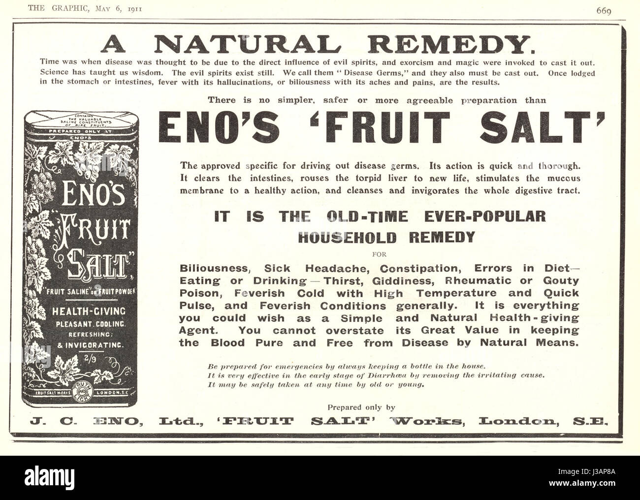 Eno's 'Fruit Salt' advertisement showcases the product, which was ...
