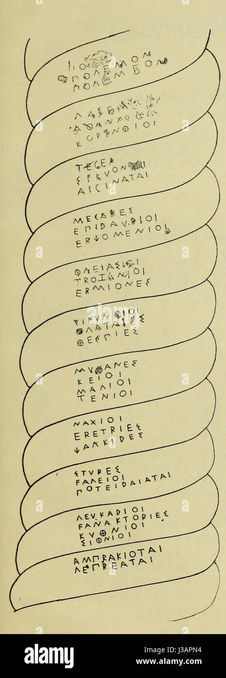This drawing features an inscription on the serpent column, an ...