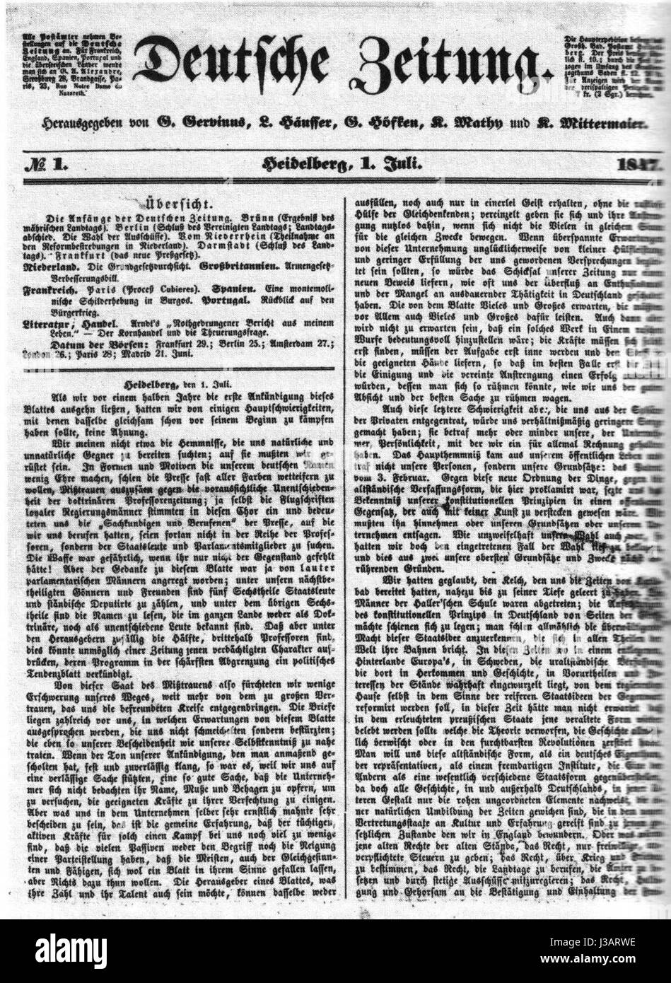 Deutsche Zeitung Erstausgabe refers to the first edition of the German ...