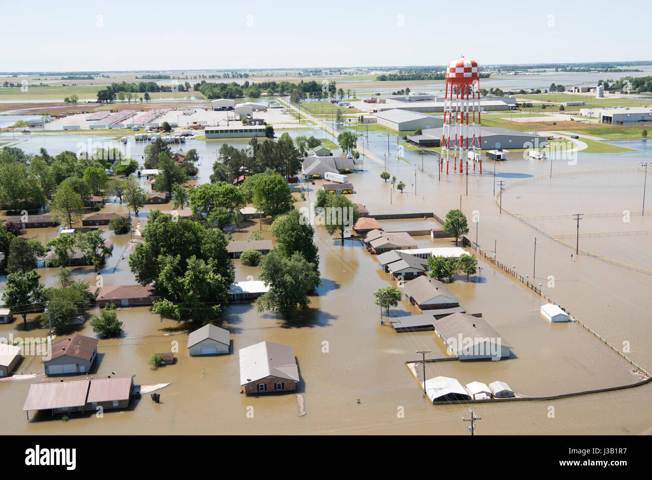 Homes surrounded by floodwaters after a levee failed along the Black ...