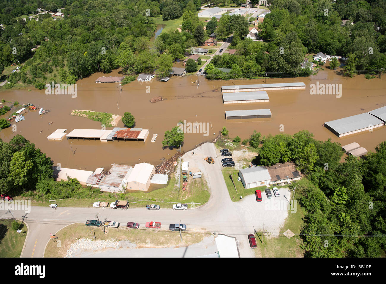 Homes surrounded by floodwaters after a levee failed along the Black ...