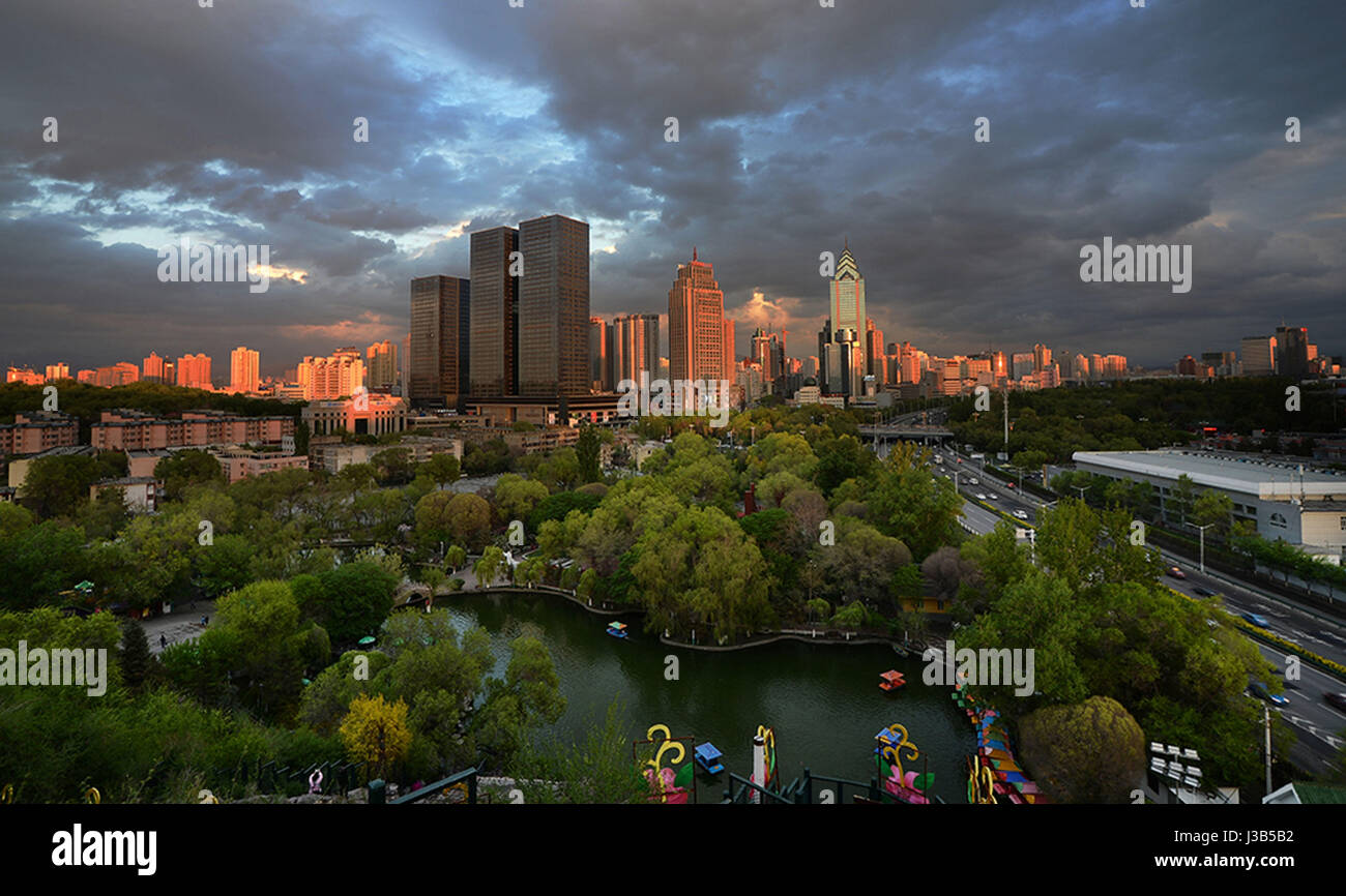 Urumqi. 24th Apr, 2016. Photo taken on April 24, 2016 shows sunglow ...