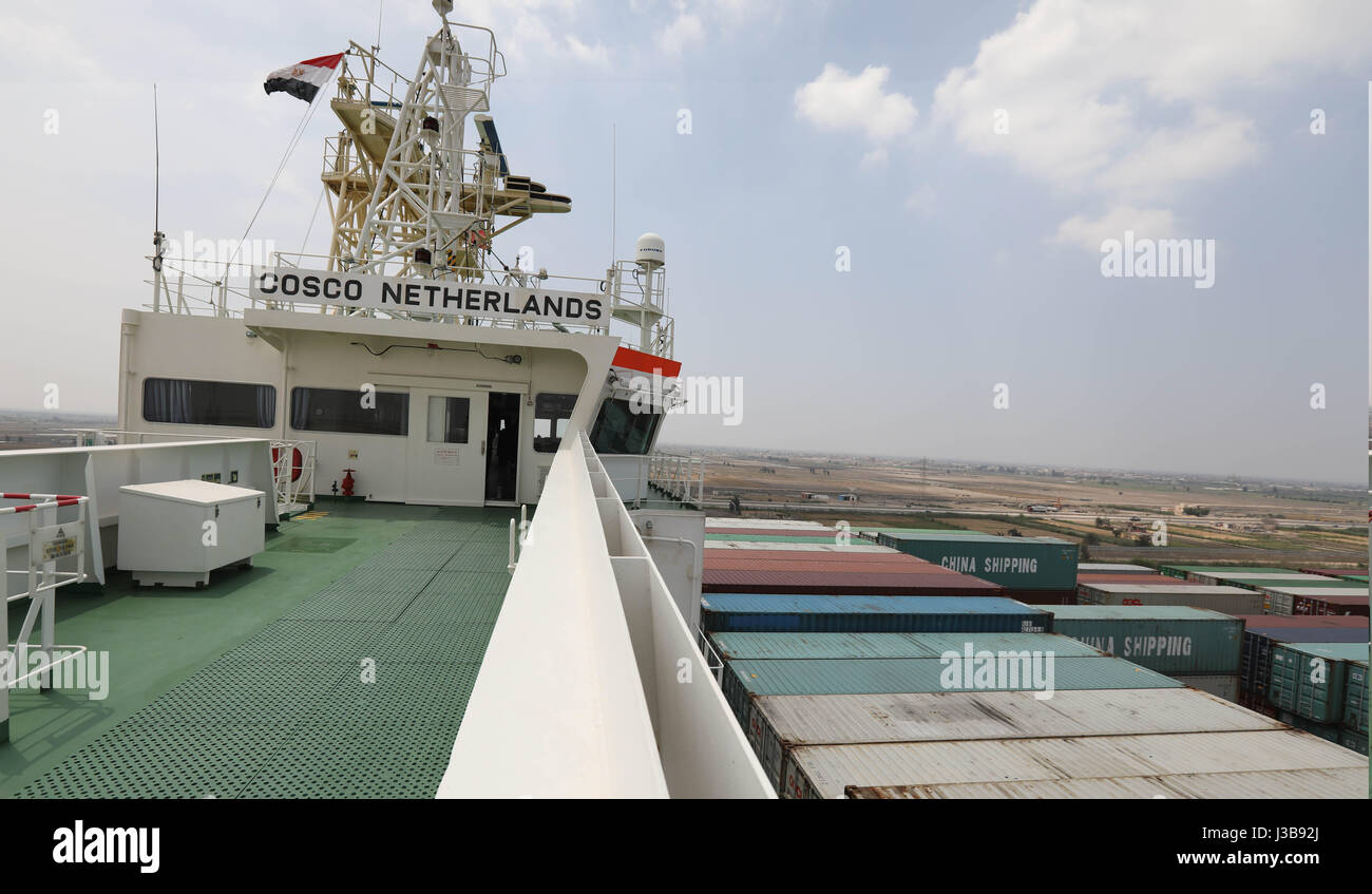 Suez Canal. 5th May, 2017. Merchant Vessel (M.V.) COSCO Netherlands ...