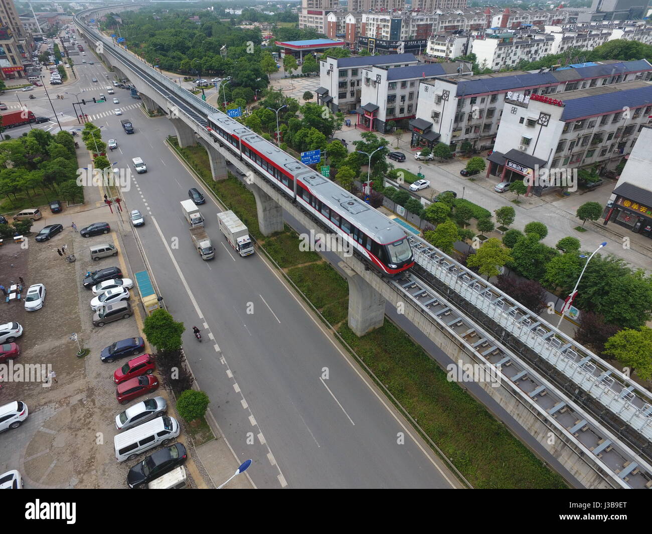 Changsha. 5th May, 2017. Photo taken on May 5, 2017 shows a maglev ...