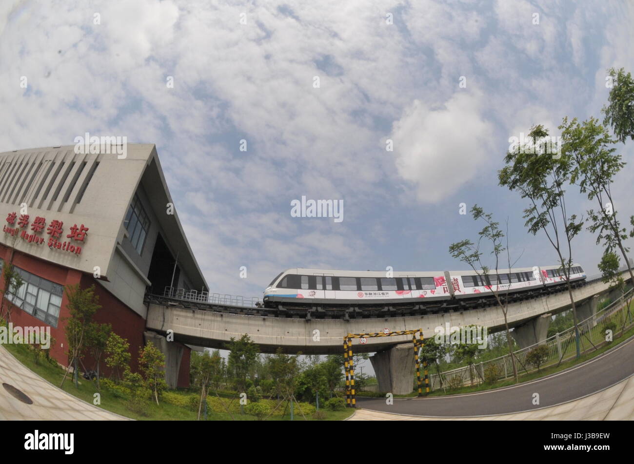 Changsha. 5th May, 2017. Photo taken on May 5, 2017 shows a maglev ...