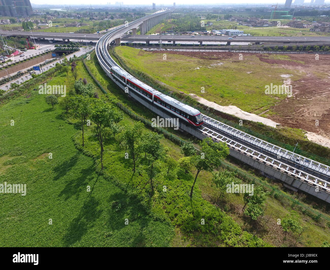Changsha. 4th May, 2017. Photo taken on May 4, 2017 shows a maglev ...