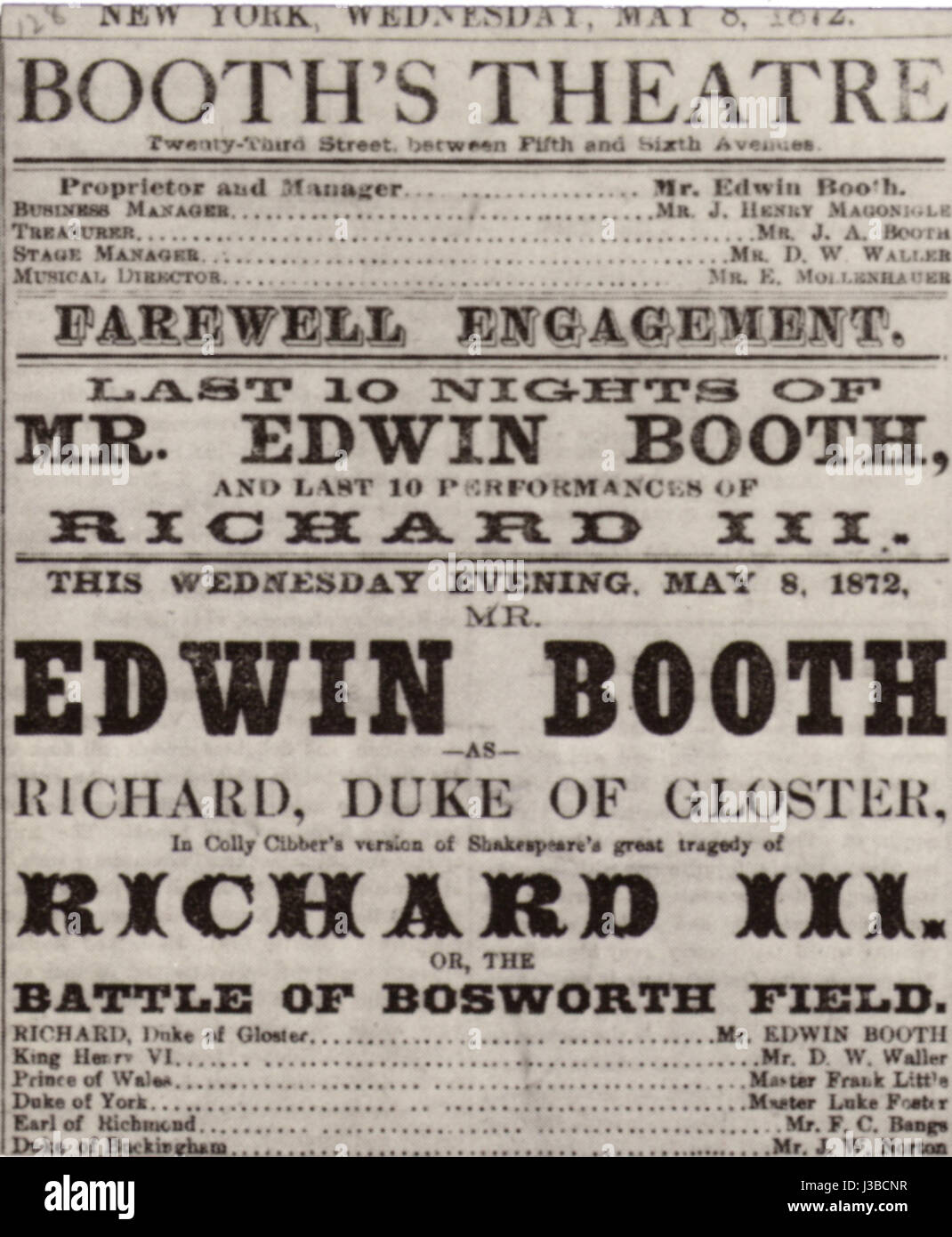 Edwin Booth Richard III Playbill 1872 Stock Photo - Alamy