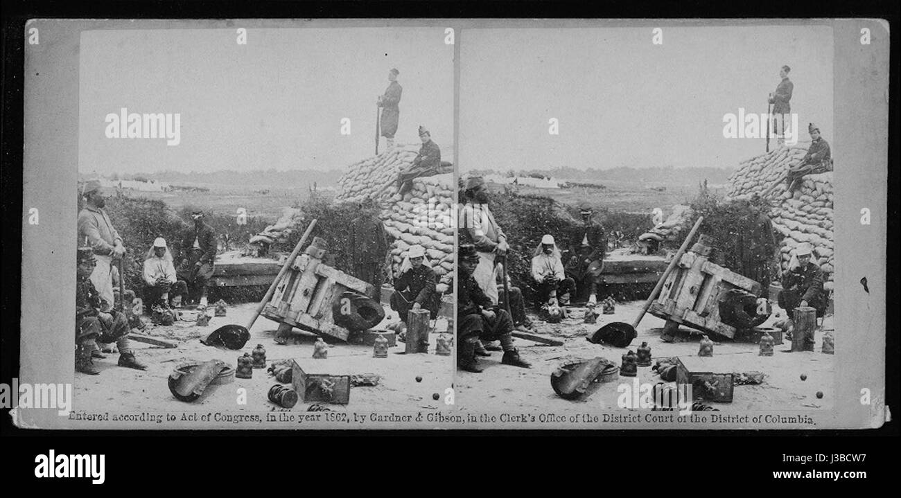 This photograph depicts an exploded cannon in Yorktown, Virginia ...
