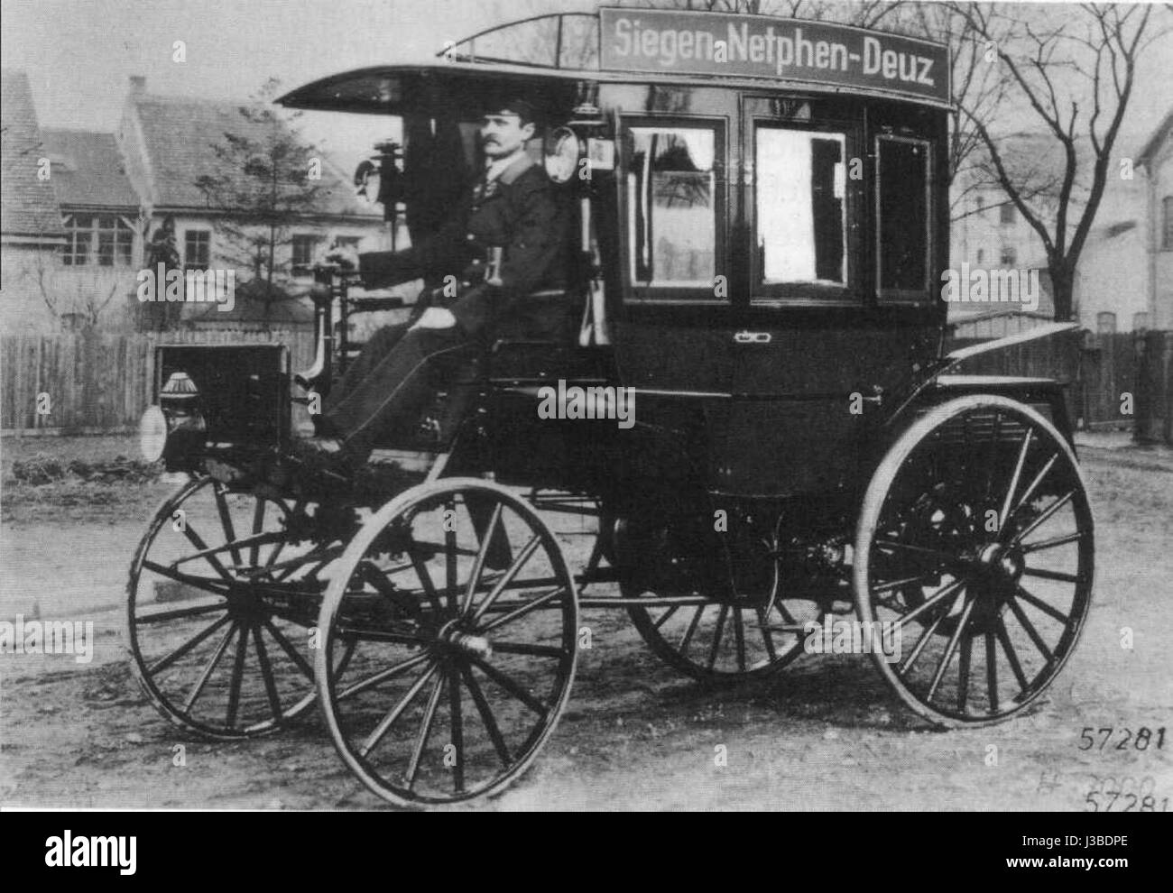 The Erste Benzin Omnibus der Welt refers to the first gasoline-powered ...