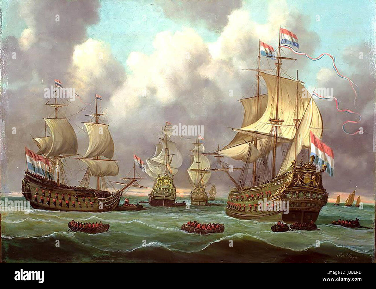 The painting 'Dutch Warfleet in Convoy' by Simon de Vlieger, created in ...