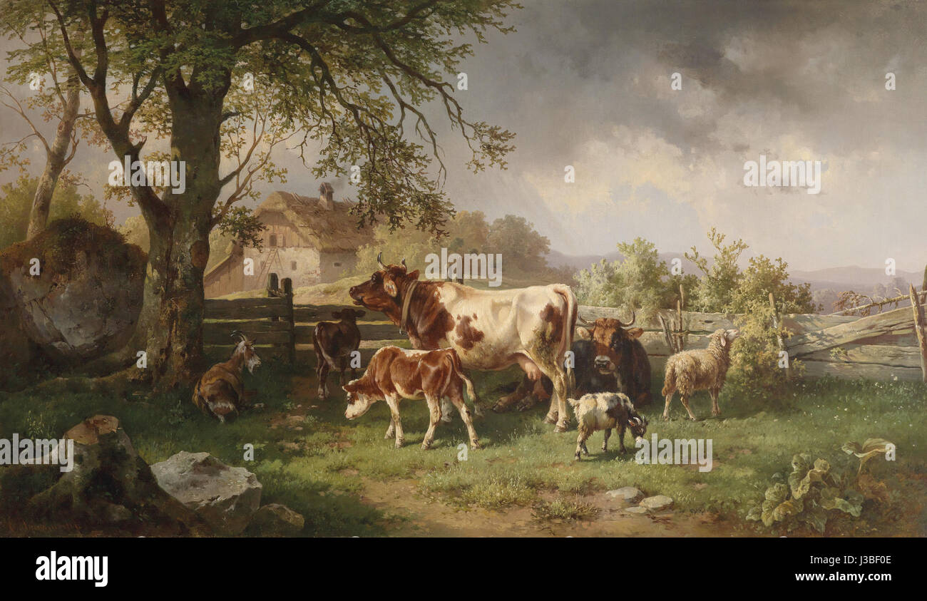 'Idylle am Bauernhof' by Edmund Mahlknecht depicts a peaceful rural ...
