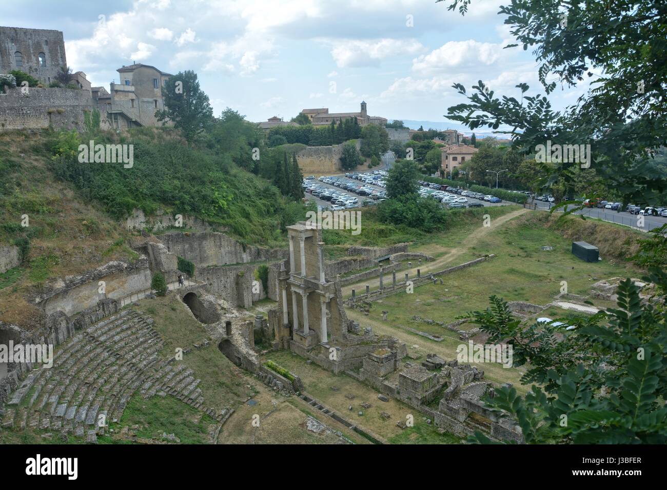 Ruin of an old Roman Amphitheater in the city of Volterra, Italy Stock ...