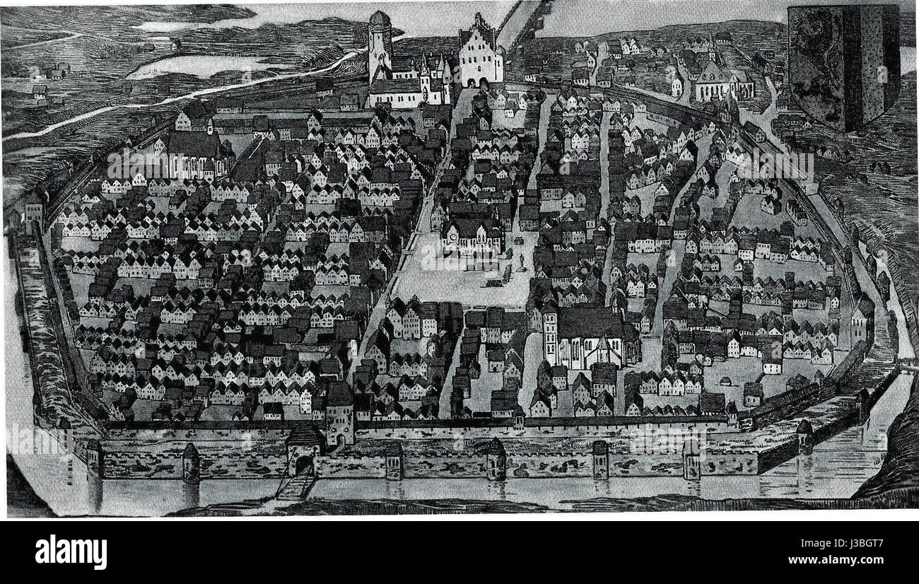 A print from 1900 depicting the cityscape of Dresden as it appeared in ...