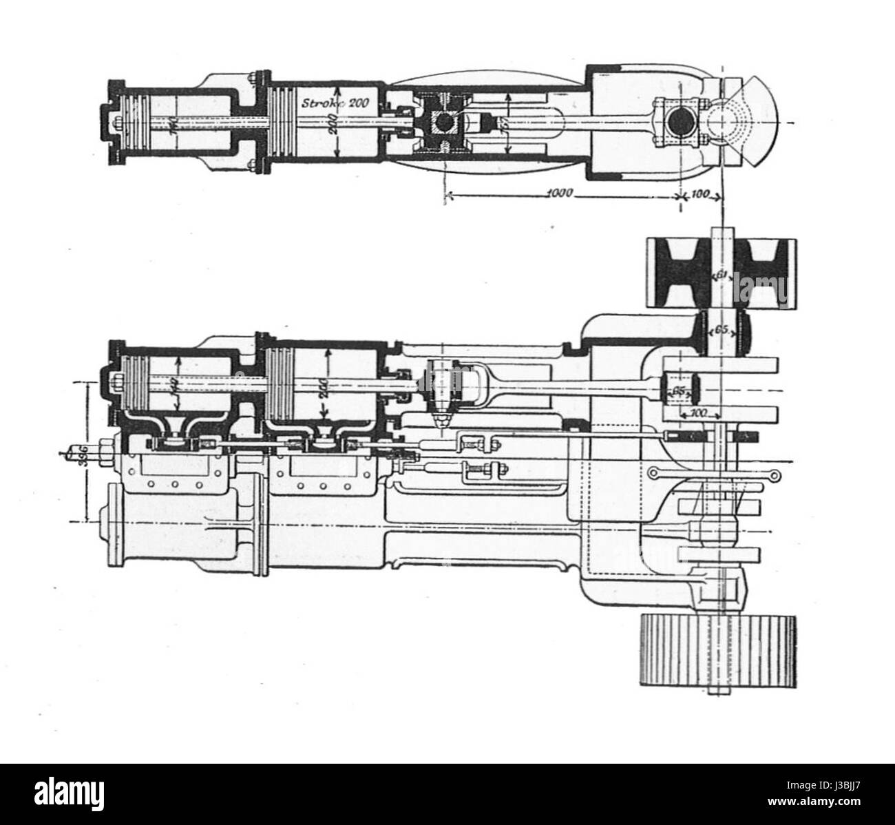 This technical illustration showcases steam railway motor car engines ...