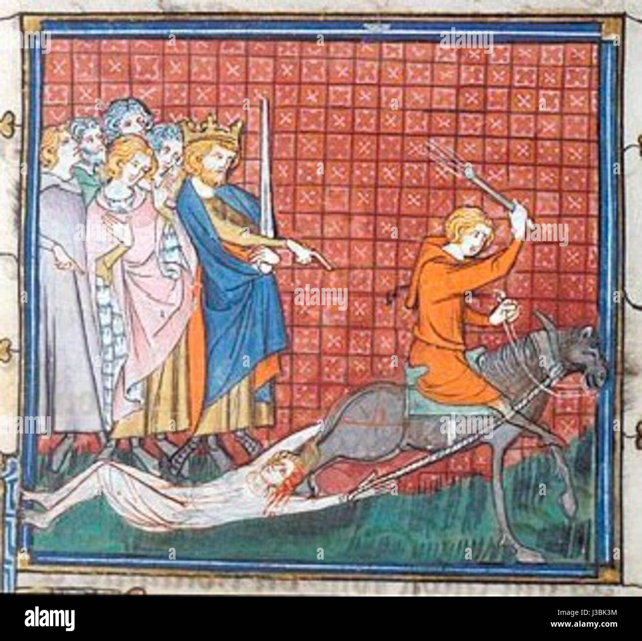Execution of Brunehilda in medieval miniature 1 Stock Photo - Alamy