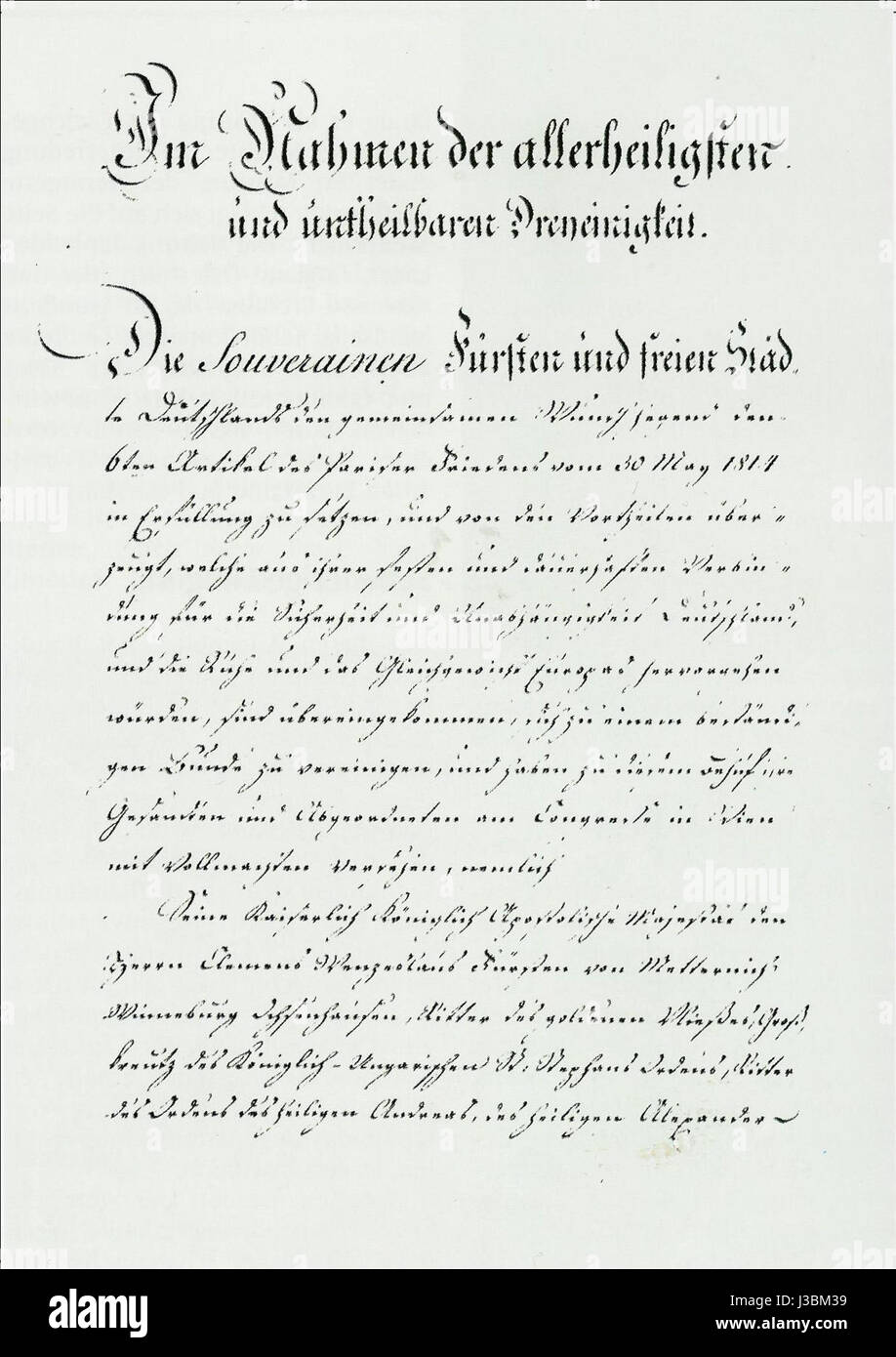 The first page of the German Federal Act of 1815, a key document in the ...