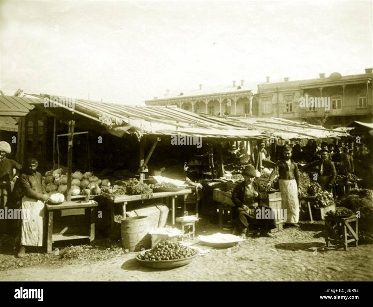 This image depicts the Old Tbilisi Bazaar in Georgia. The bazaar, a ...