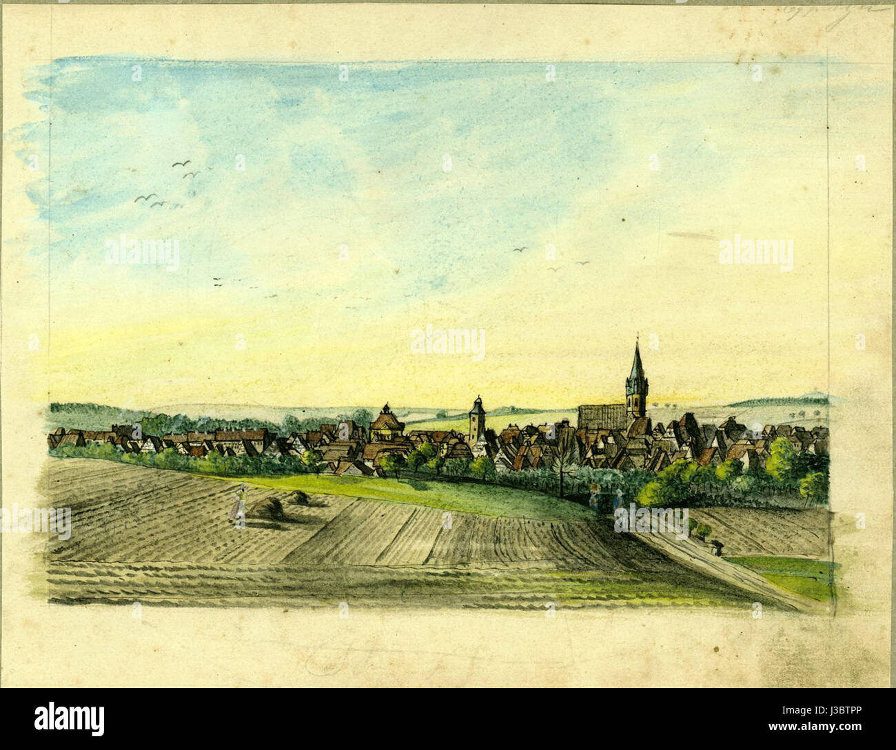 The image presents a view of Eppingen, a town in Germany around 1850 ...