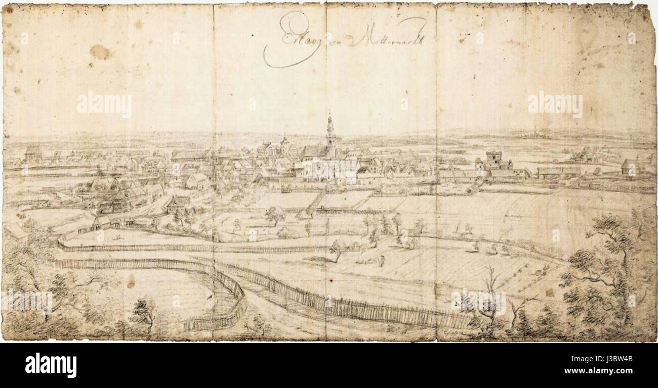 This historical map of Erlangen from 1732 depicts the city from the ...
