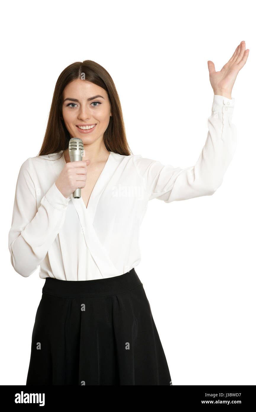 woman with microphone Stock Photo - Alamy