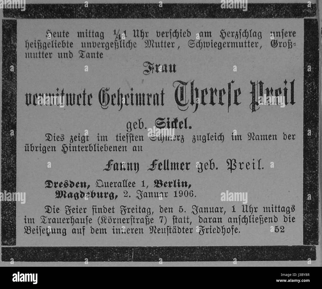 Death announcements Black and White Stock Photos & Images - Alamy