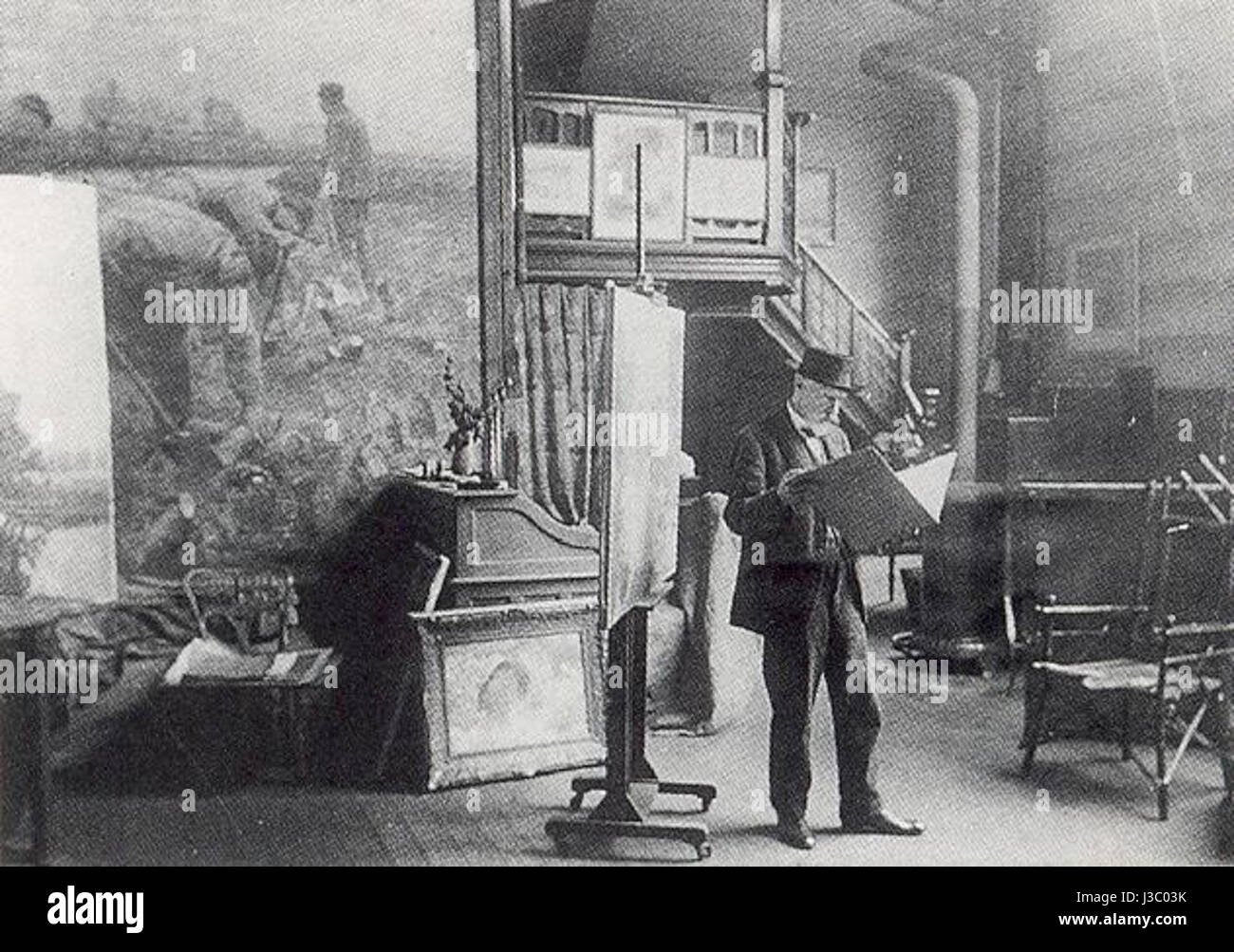 Emile Claus, a prominent Belgian artist, worked in his workshop ...