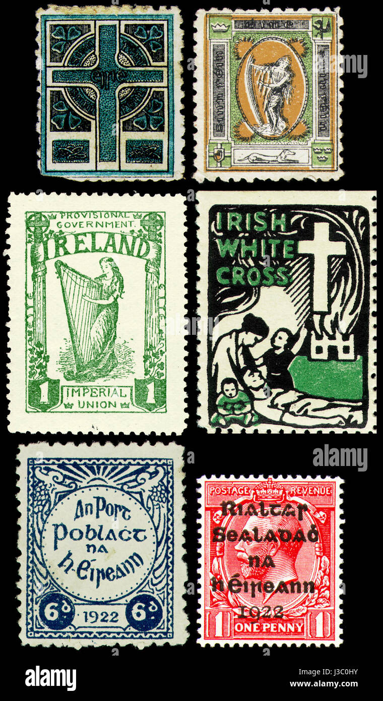 A collection of early Irish stamps before 1922, showcasing postal ...