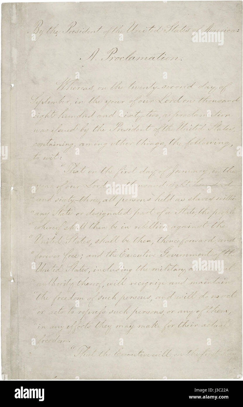 The first page of the Emancipation Proclamation, a key document issued ...