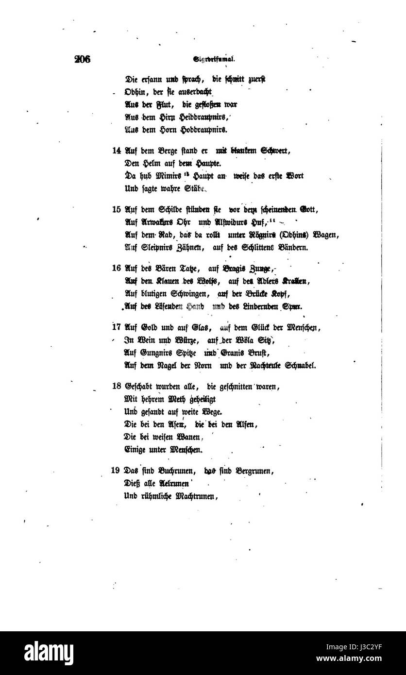 A page from the 'Die Edda,' a significant text in Norse mythology ...