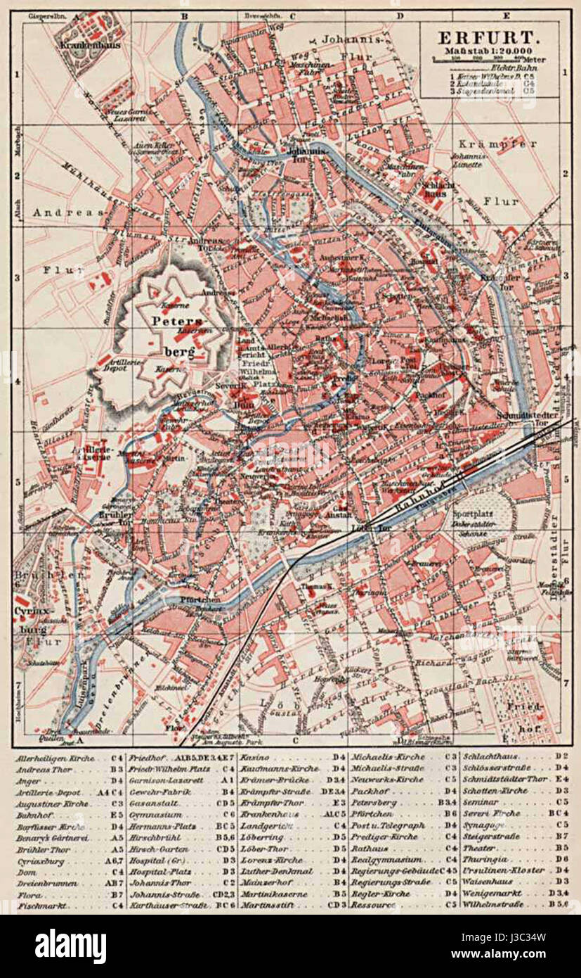 This historical map of Erfurt, dated 1900, shows the layout and ...