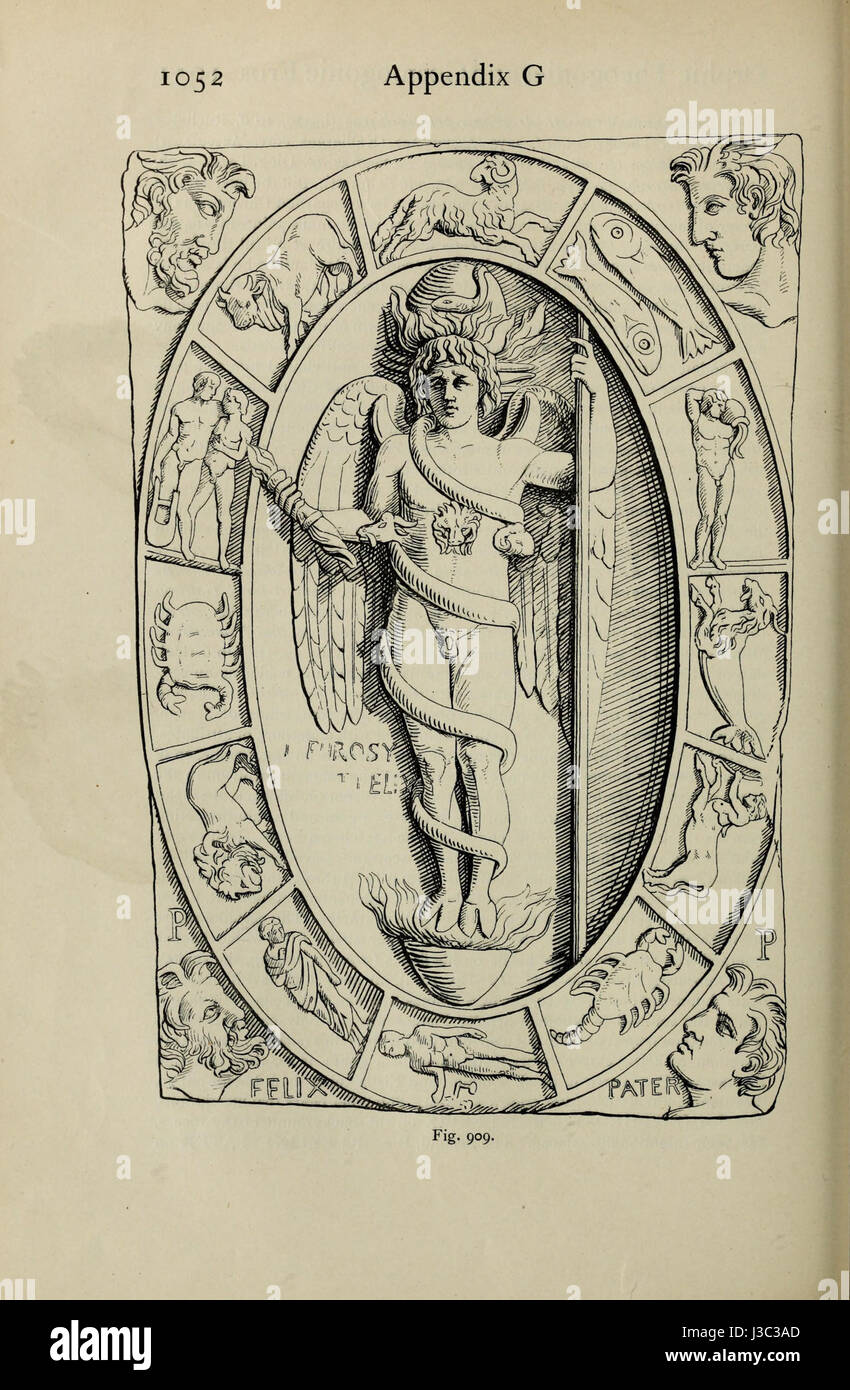 This engraving depicts a marble relief of Phanes, an ancient Greek ...