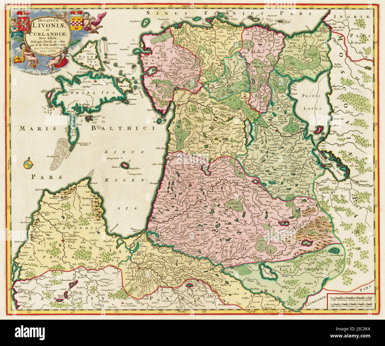 This map, titled 'Ducatuum Livoniae et Curlandiae Nova Tabula,' is a ...