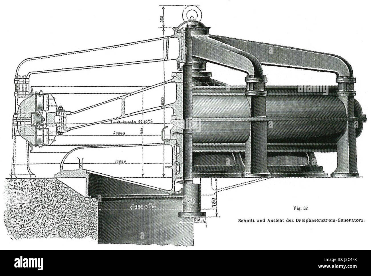 The drawing from 1886 shows a three-phase generator at the old ...