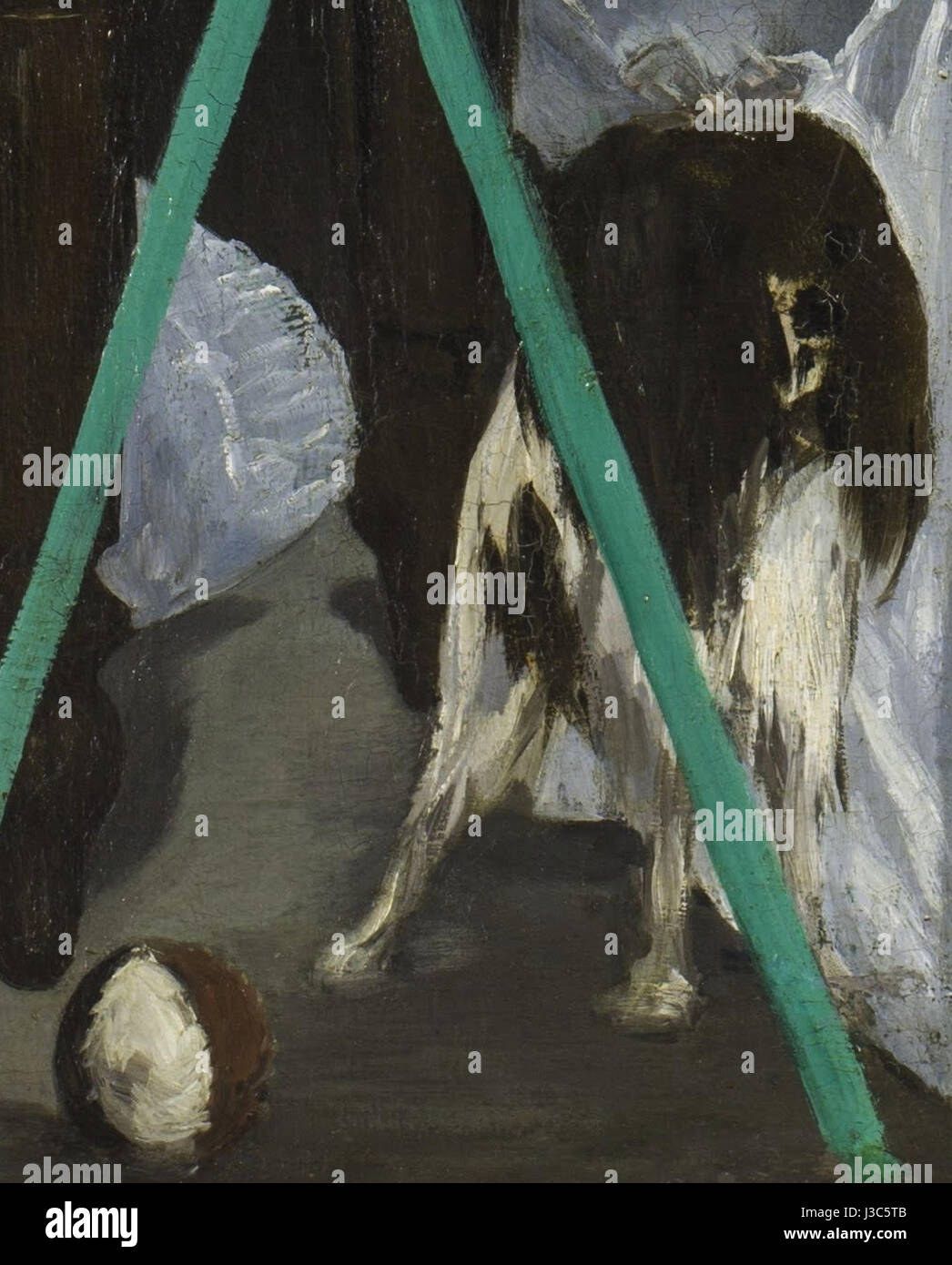 A close-up detail from Edouard Manet's 'The Balcony', showing the dog ...