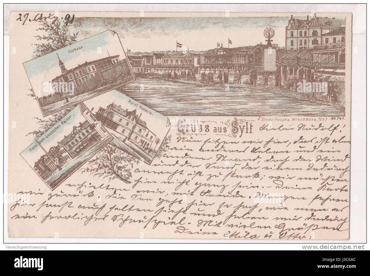 Ernst Roepke AK 0141 Gruss aus Sylt, Bildseite Lithographie Kurhaus ...
