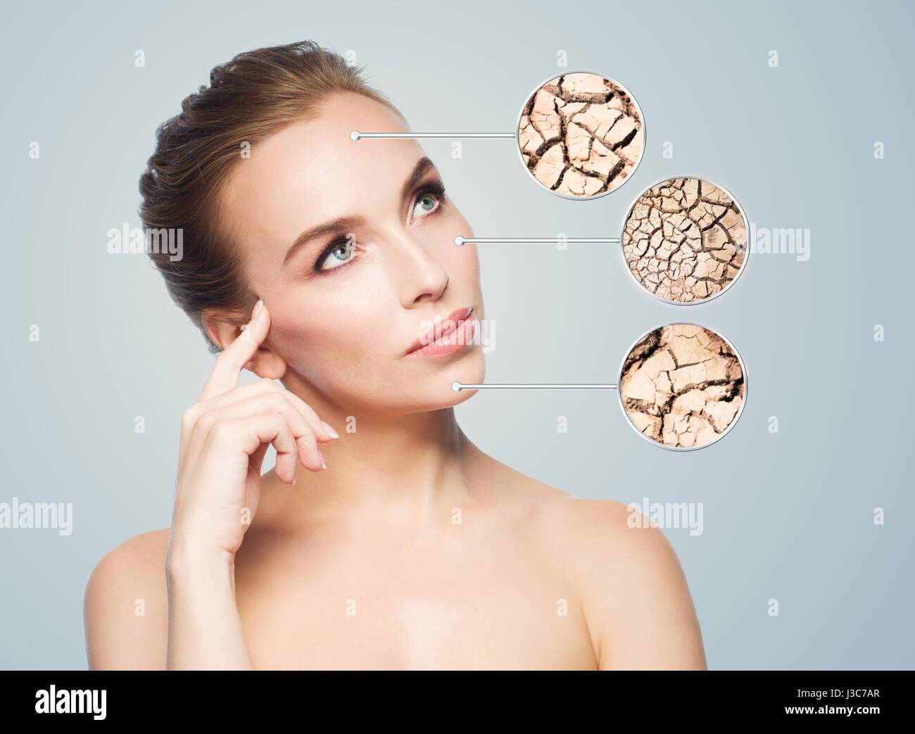 face of beautiful woman with damaged skin samples Stock Photo - Alamy