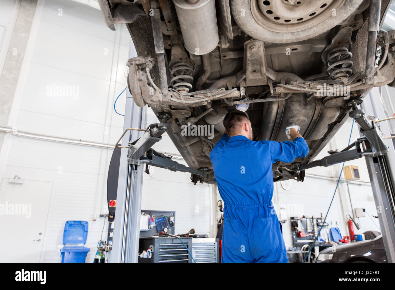 mechanic man or smith repairing car at workshop Stock Photo - Alamy