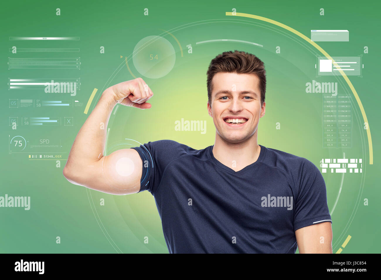 sportive man showing bicep power Stock Photo - Alamy