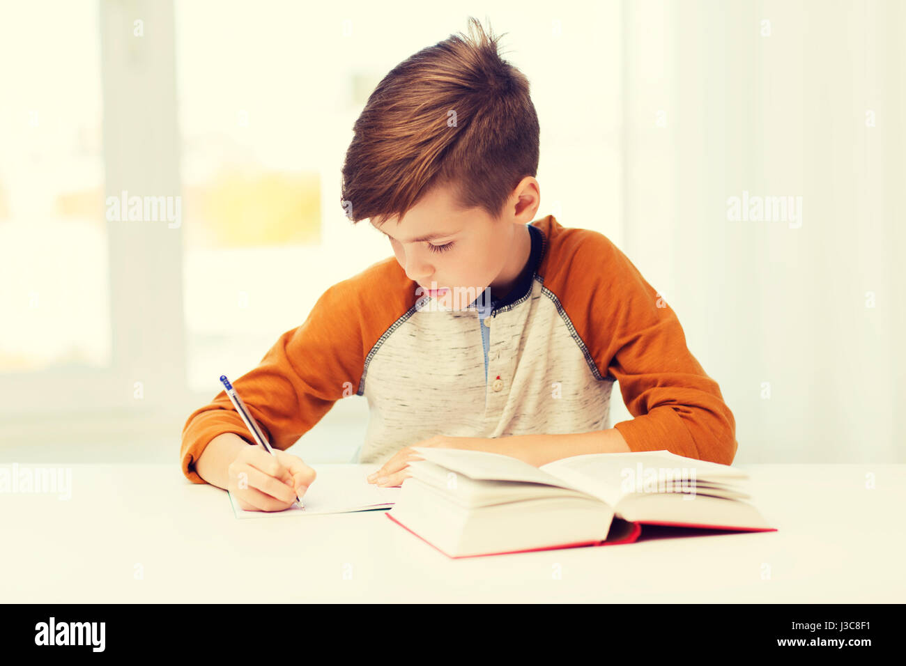 Boy writing book hi-res stock photography and images - Alamy