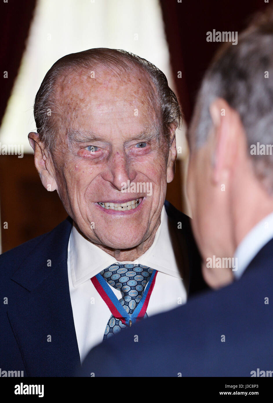 The Duke of Edinburgh speaking to guests after attending the Order of ...