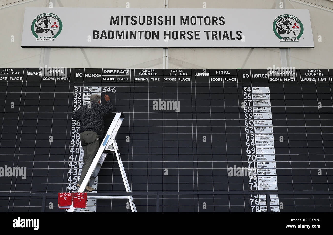 The scoreboard is updated during day two of the 2017 Badminton Horse ...