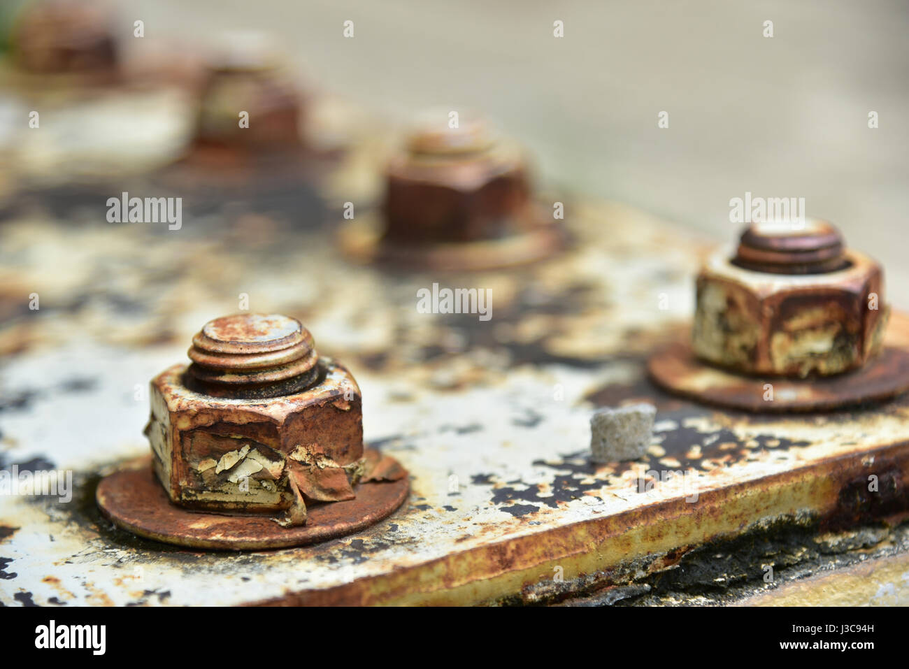 Soft focus of Corrosive rusted bolt with nut.Rusty Old Industrial Screw ...