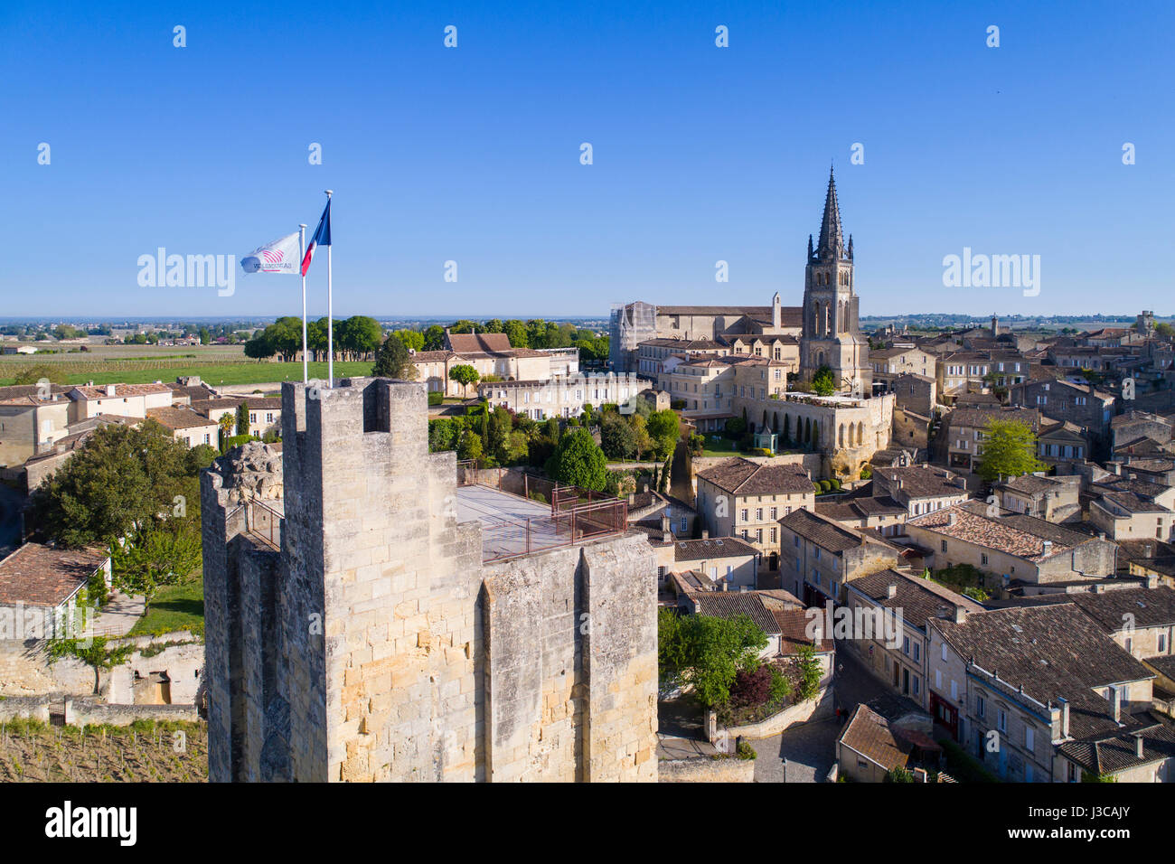 Aerial view of Saint-Emilion, one of the main red wine production areas ...