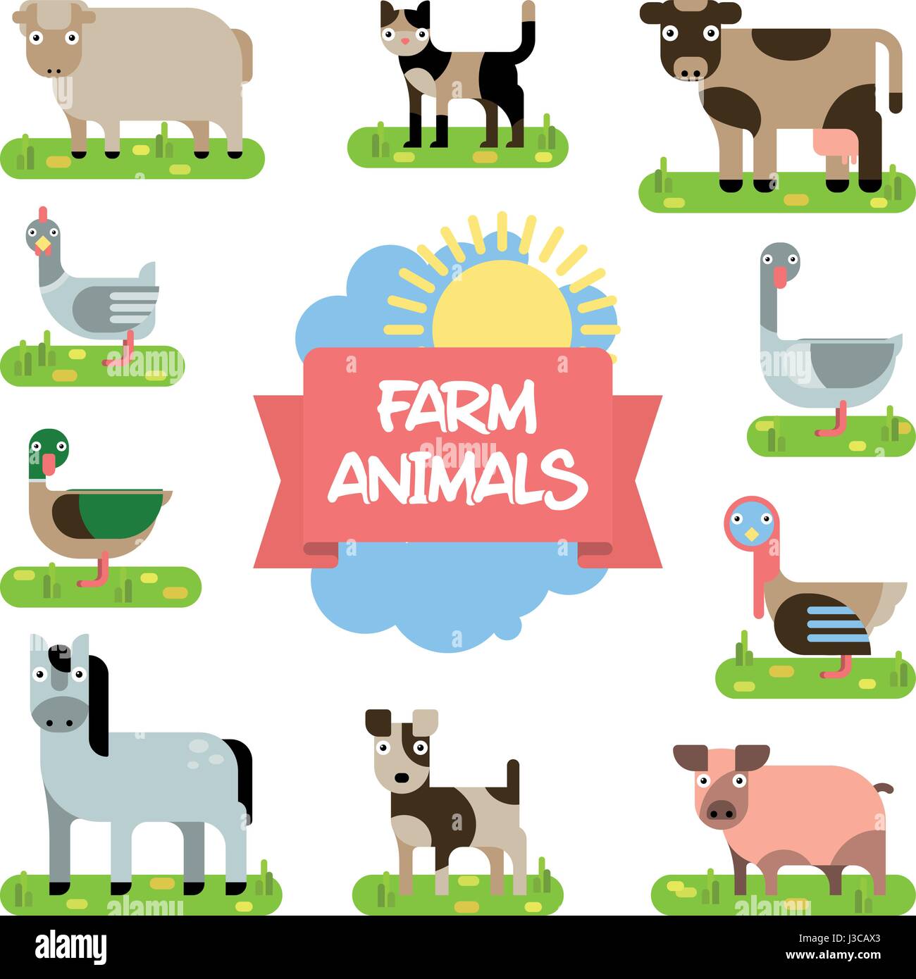 Farm Animals Set. Illustration in Flat Design Stock Vector Image & Art ...