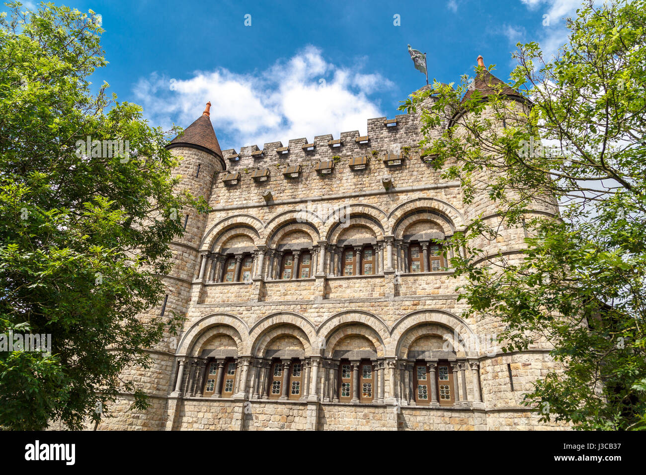 Exterior view of medieval castle named Gravensteen (Castle of the ...
