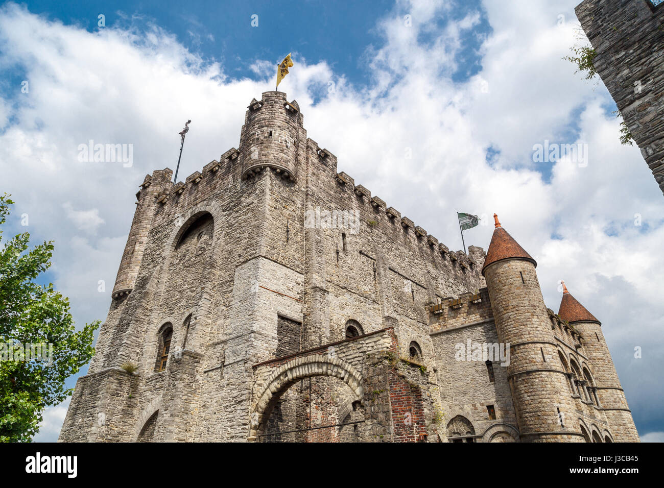 Exterior view of medieval castle named Gravensteen (Castle of the ...