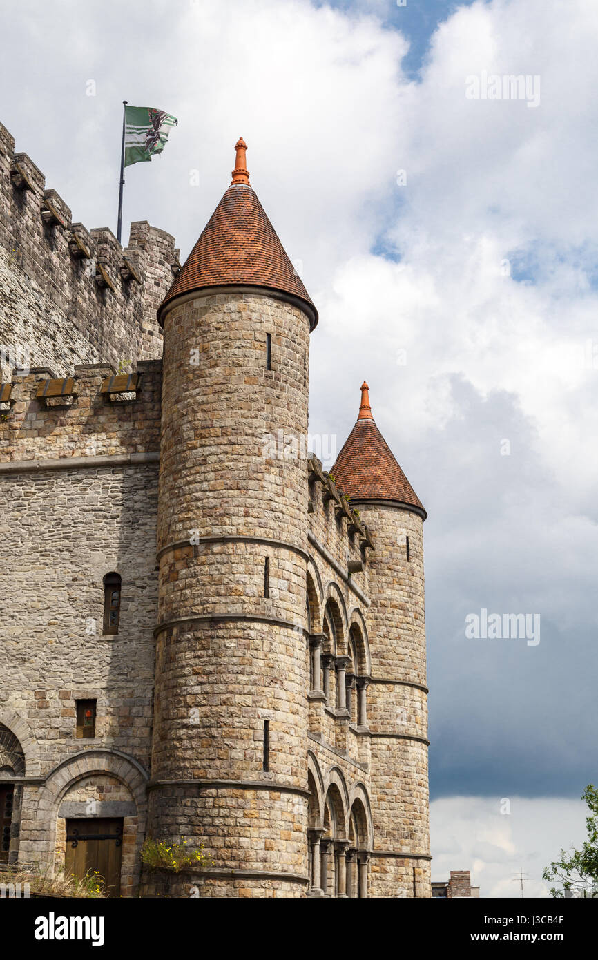 Exterior view of medieval castle named Gravensteen (Castle of the ...