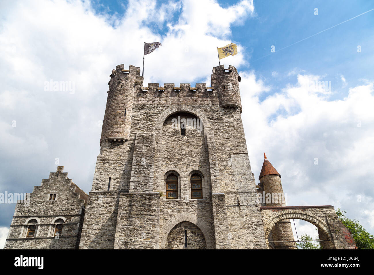 Exterior view of medieval castle named Gravensteen (Castle of the ...