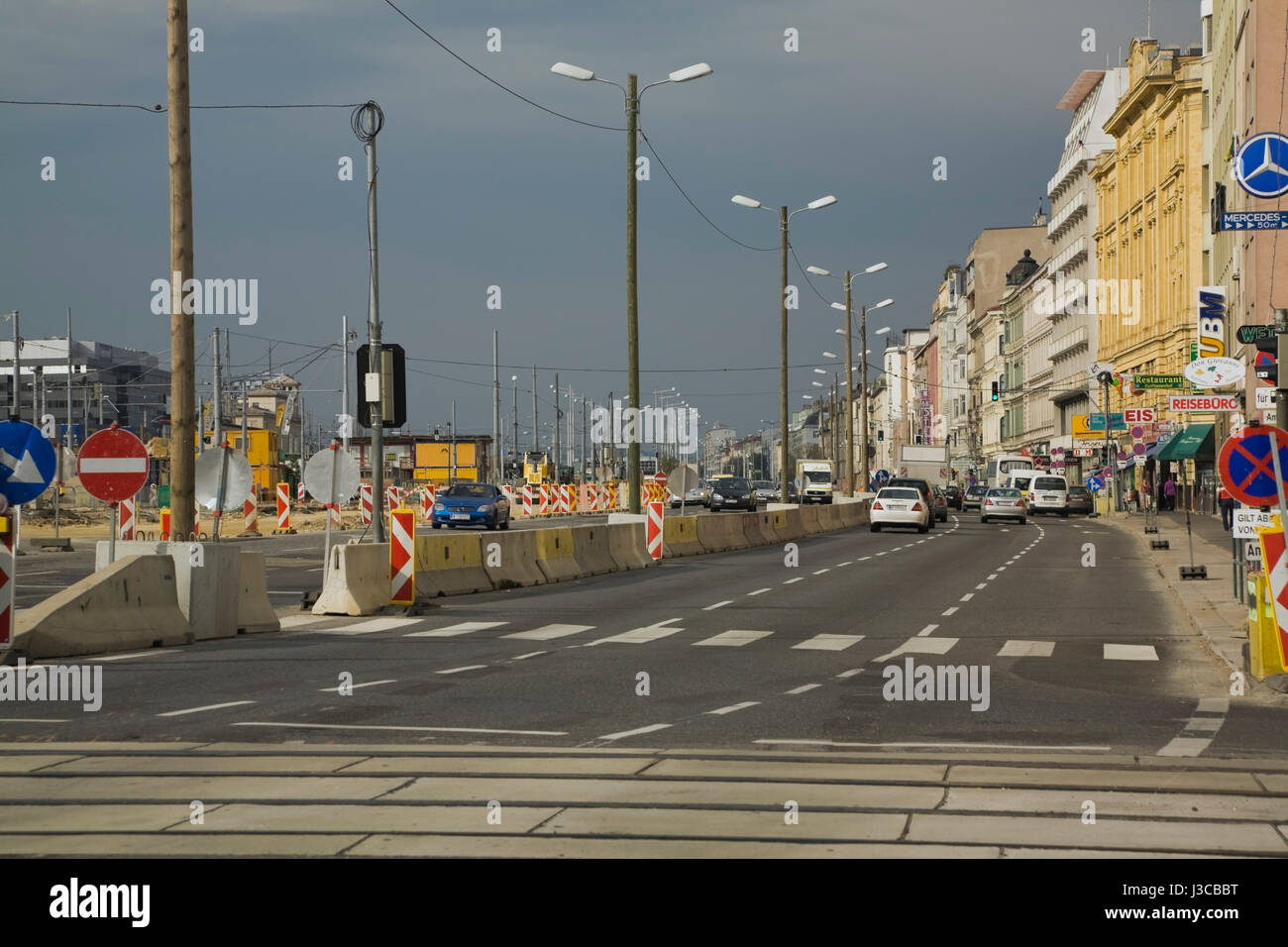 Street traffic in a construction zone, Vienna, Austria, Europe Stock ...