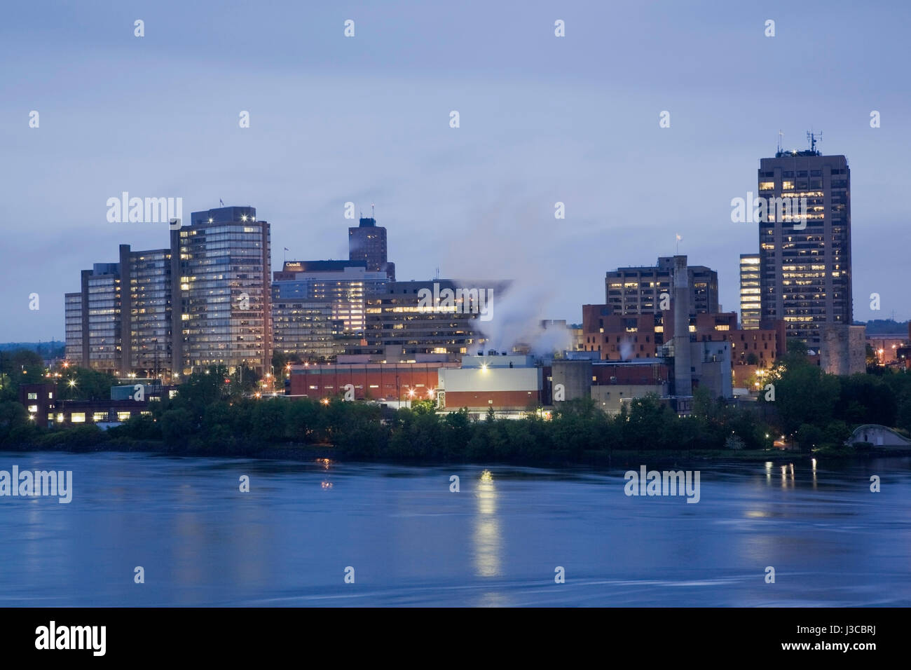 Hull, Quebec city skyline and the Ottawa river at dusk taken from Major ...